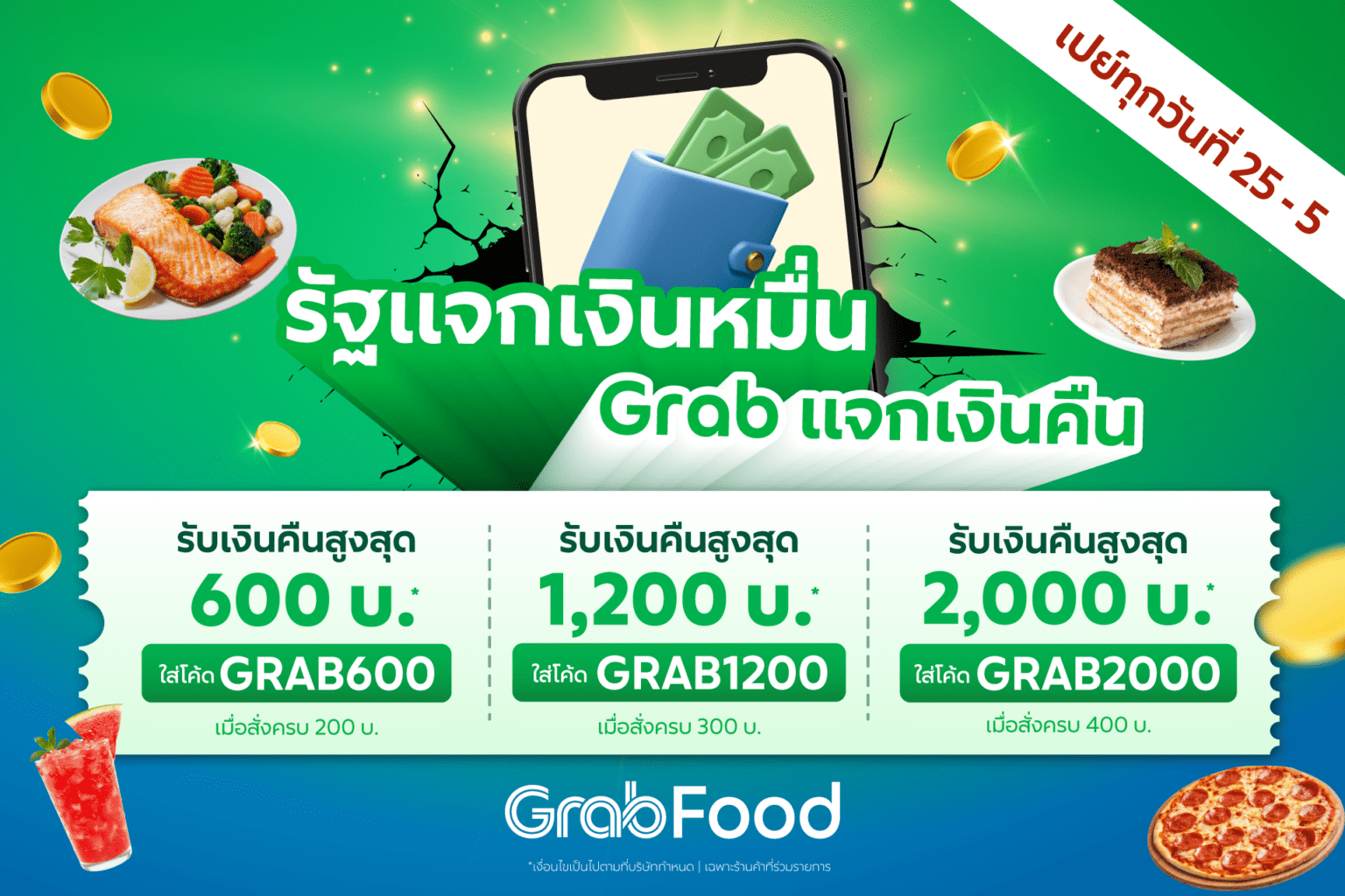 GrabFood Payweek เปย์ไม่ยั้ง สุดปังทั้ง 3 โค้ด รับเงินคืนสูงสุด 2,000 บ.* 💸🔥 | Grab TH