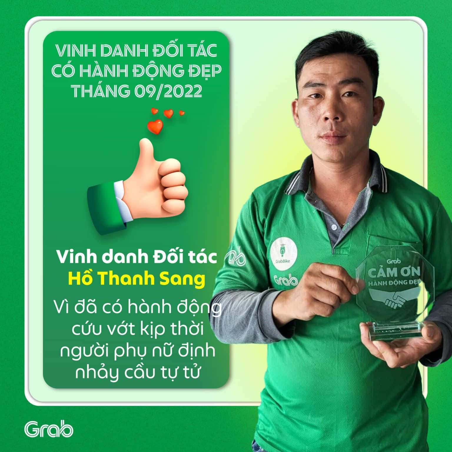 GRAB || VINH DANH ĐỐI TÁC CÓ HÀNH ĐỘNG ĐẸP THÁNG 09/2022 | Grab VN