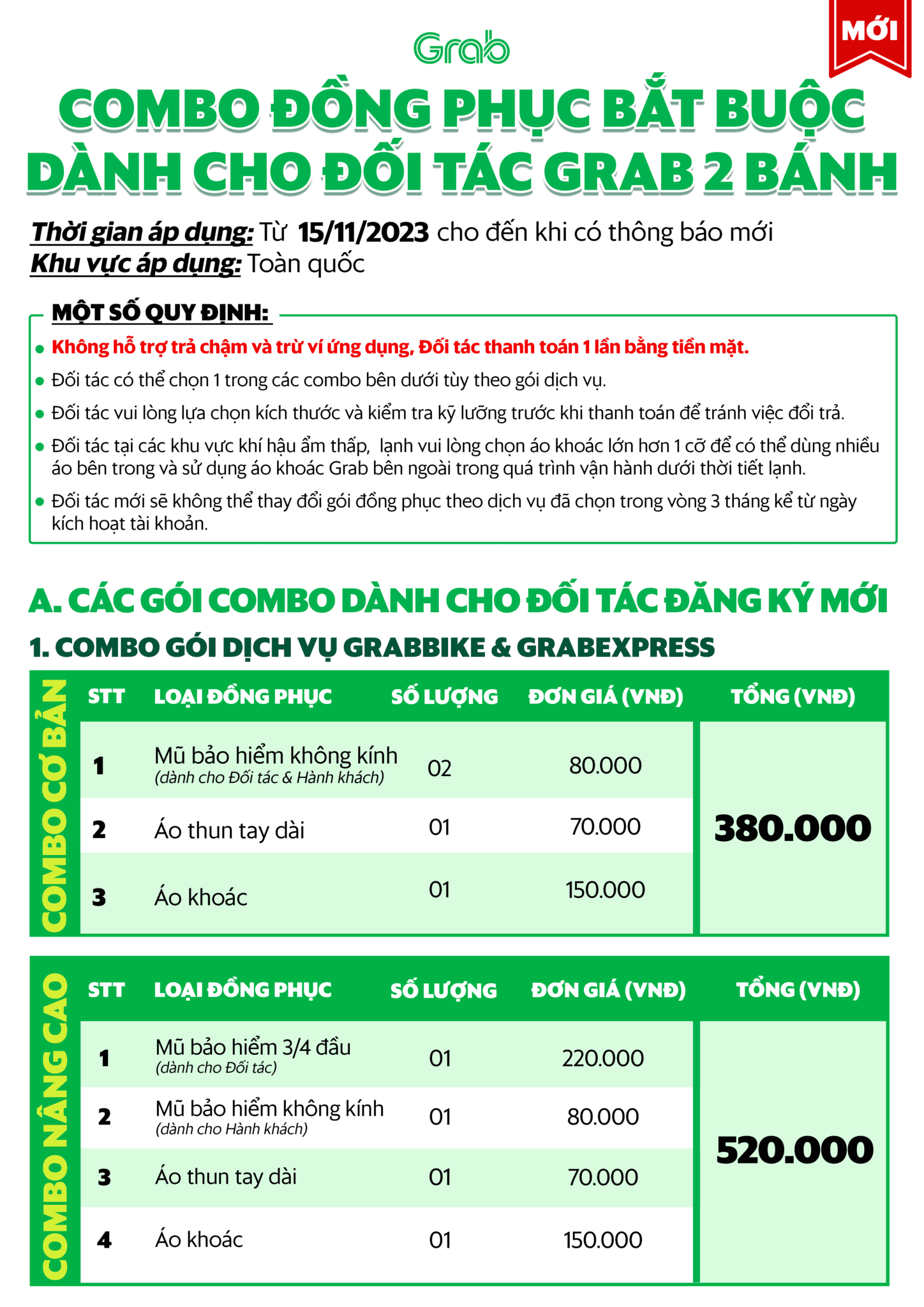 Grab 2 bánh | Cập nhật giá đồng phục bắt buộc dành cho Đối tác Grab 2 bánh | Grab VN