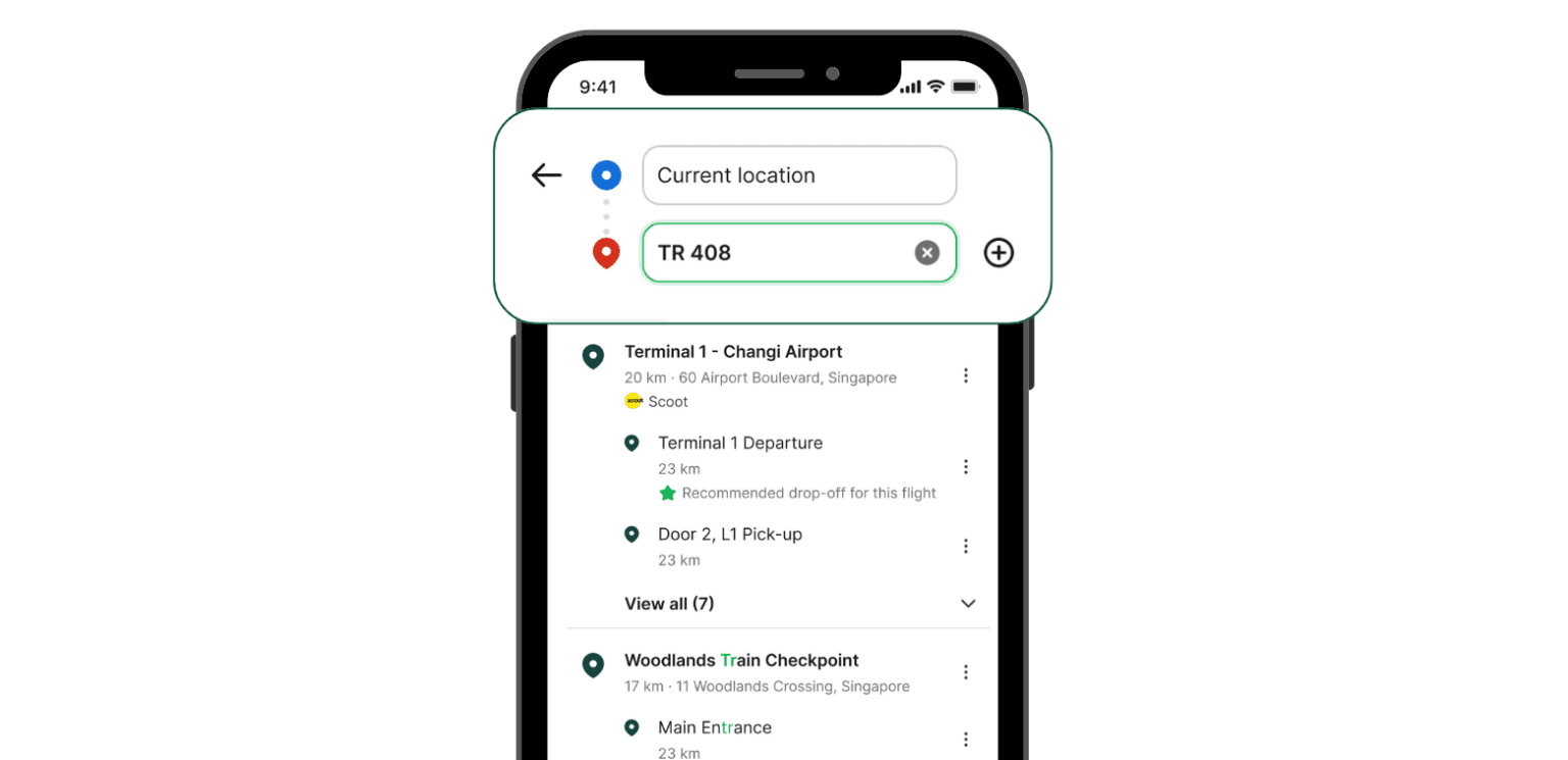 Find the right terminal by entering your flight number in Grab
