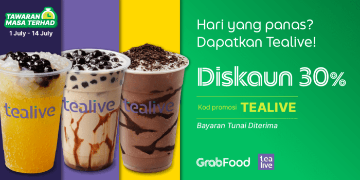 Grab Tealive 30% Off Promo | Grab MY
