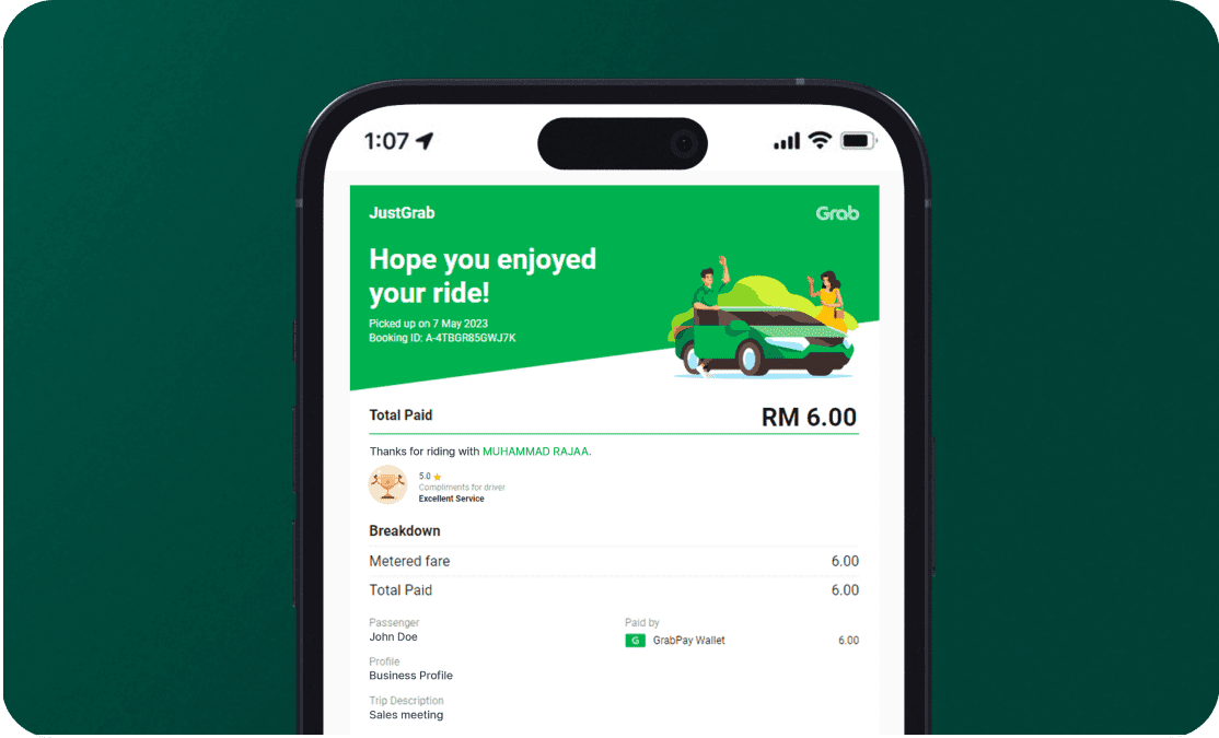 Business profile in Grab app to save work-related receipts | Grab ID